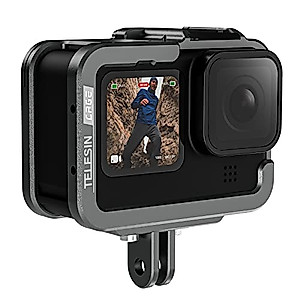 TELESIN Aluminum Cage Protective Case Frame Housing for GoPro Hero 11 10 9 Black, Fits Go Pro with ND CPL Lens Filter Max Lens on Camera, with Cold Shoe Connect to Video Light Microphone