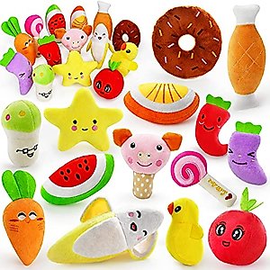 LEGEND SANDY 14 Pack Dog Squeaky Toys Cute Stuffed Plush Fruits Snacks and Vegetables Dog Toys for Puppy Small Medium Dog Pets