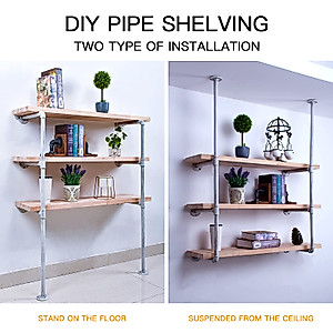 LINKPIPES Industrial Pipe Shelving, Shelf Brackets DIY Open Book Shelf for Office Room Kitchen Wall Shelves(2Pcs 3Tier,46.9" Tall,11" deep,Hardware Only)