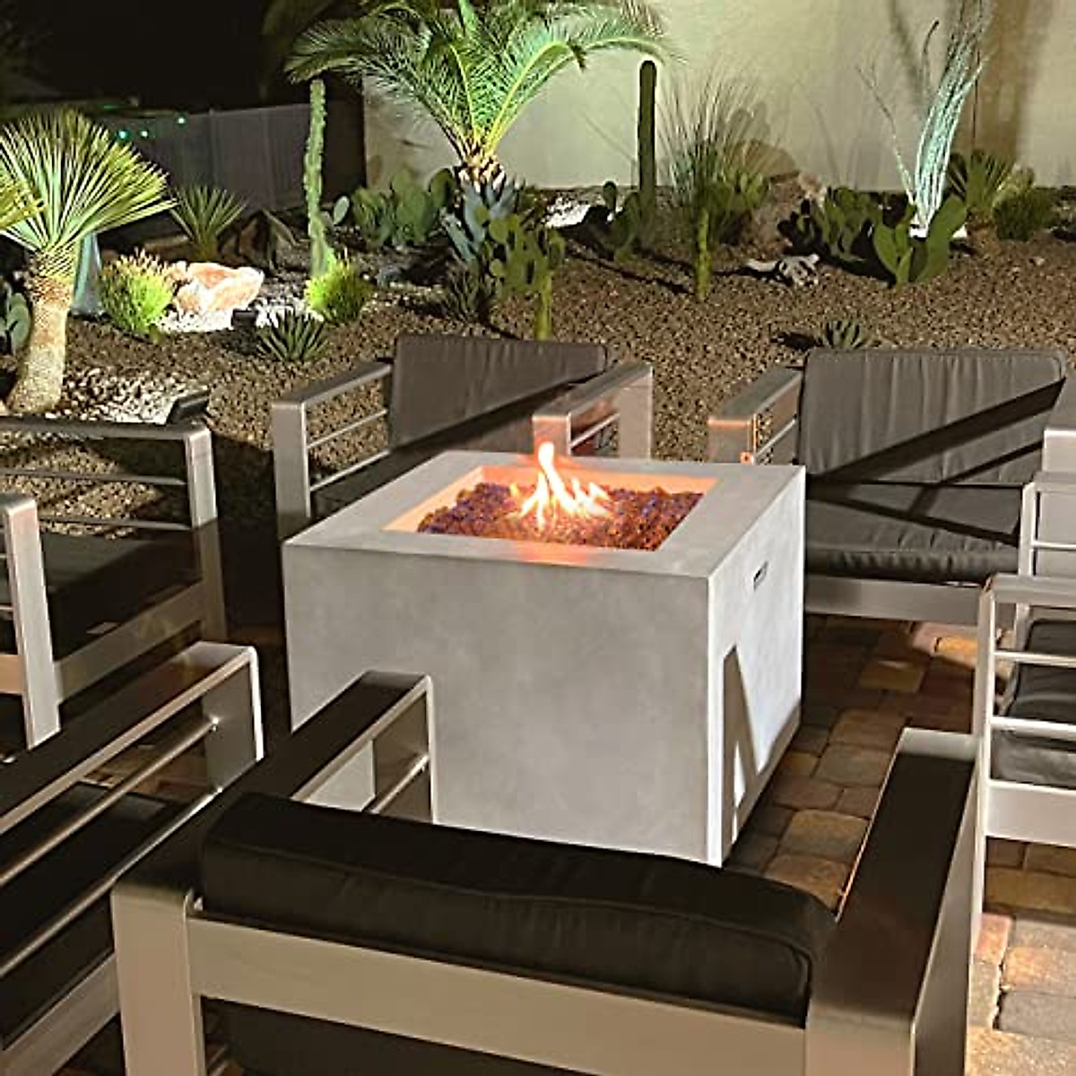 Kinger Home 32-Inch Outdoor Propane Smokeless Concrete Fire Pit for Patio, 50,000 BTU CSA Certified, Square