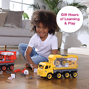 Edushape Remote Control Take Apart, Construction Truck, Assemble, Take Apart, Rebuild, And Drive Use The Powered Drill For All 31 Toy Parts - Includes Lights, Sound & Toy Drill DIY Fun - STEM Learning, Yellow (408014)