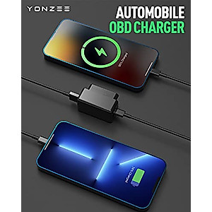 YONZEE Car Charger for Tesla Model 3/Y OBD Power Adapter, 43W Car Charger Cell Phone Fast Charging Dual Port OBD to USB-C Charging Port Car Charger OBD Adapter for Model 3/Y Car Accessories