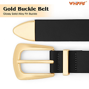 WHIPPY Women Leather Belt for Jeans Pants Dresses Fashion Ladies Western Leather Belt with Solid Gold Buckle S Black