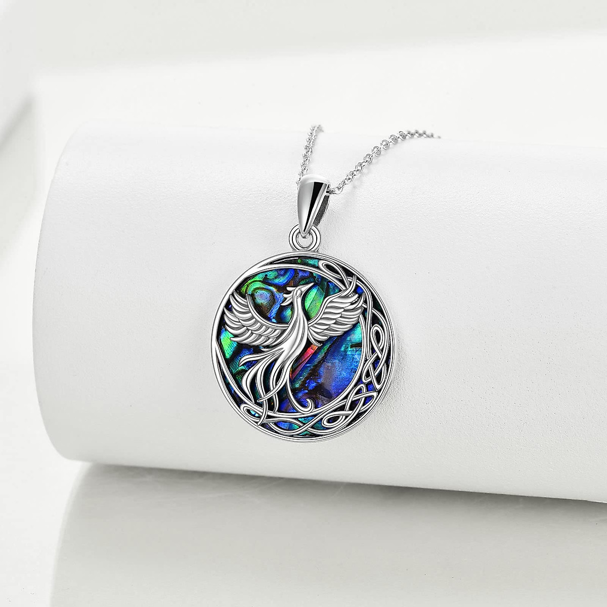 ONEFINITY Celtic Phoenix Jewelry Gifts Sterling Silver Moon Phoenix Necklace Abalone Shell Nirvana of Phoenix Pendant for Women