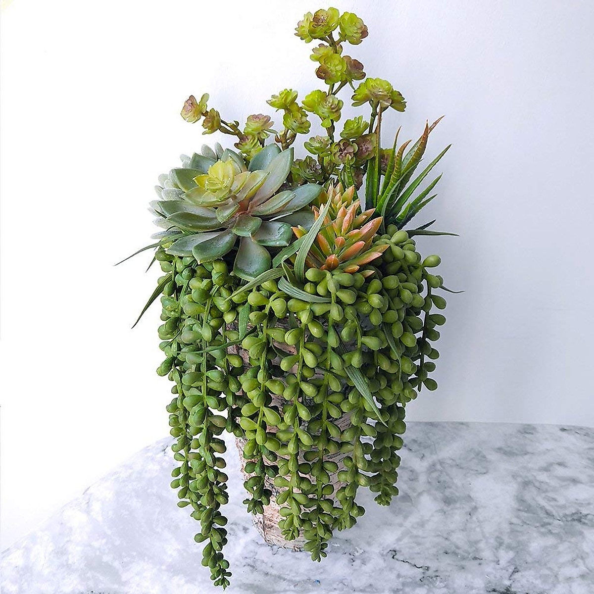 Supla 4 pcs Artificial Hanging Succulents Faux Burro's Tail Picks Trailing String of Pearls Succulent Greenery Sprays 13.4" L for Basket Planter Centerpiece Floral Arrangement Indoor Outdoor Decor