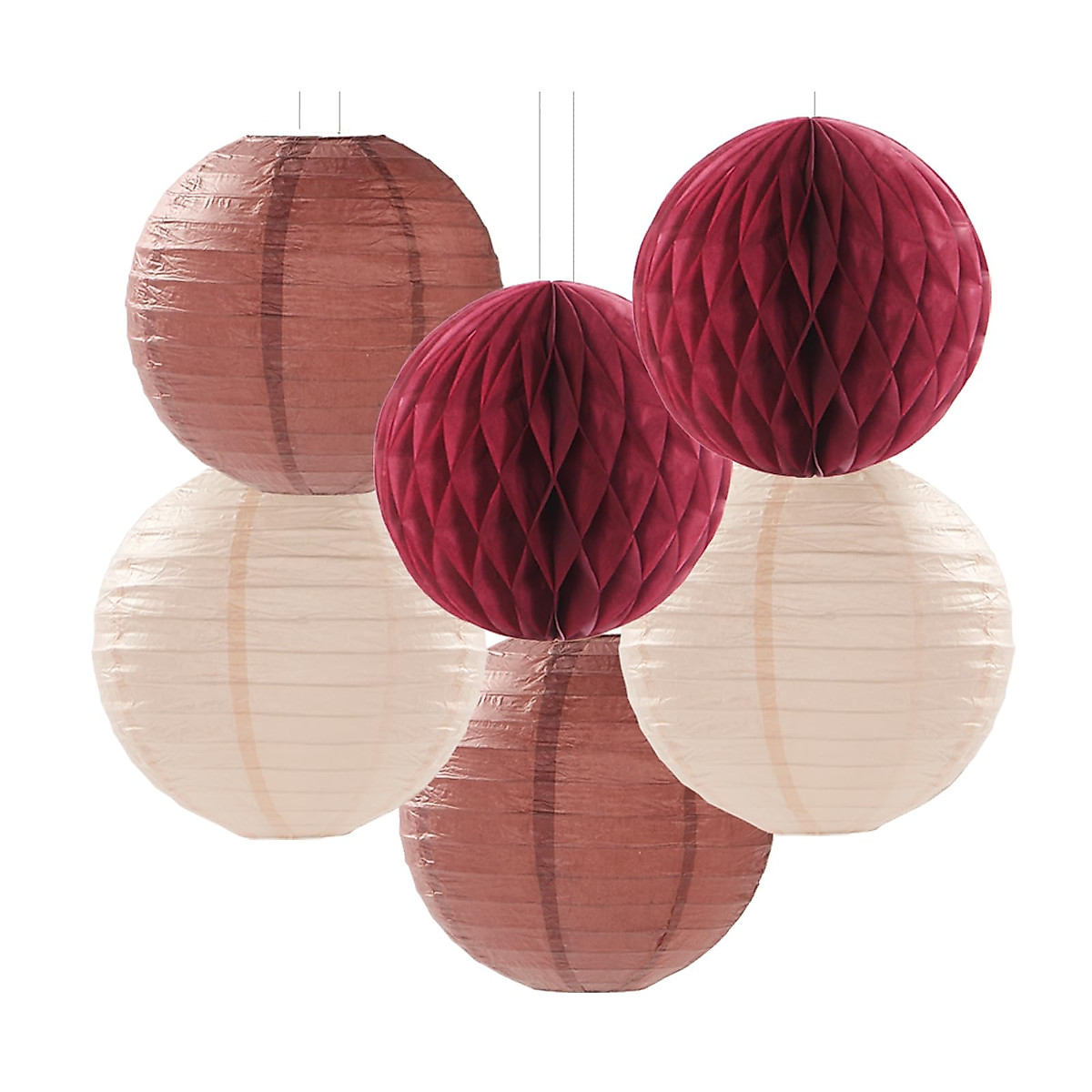 Brown Burgundy Champagne Boho Party-Decorations - 14pcs Rustic Wedding Paper Lanterns Fan,Tissue Pom Poms Streamers,Honeycomb,Fall Autumn Birthday Baby Bridal Shower Engagement Decor Lasting Surprise