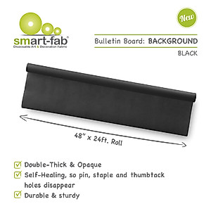 Smart-Fab Thicker Opaque Craft Fabric For Bulletin Board Backgrounds, 48" x 24', Black, Perfect for School Teacher Classrooms, Outlasts Paper Rolls