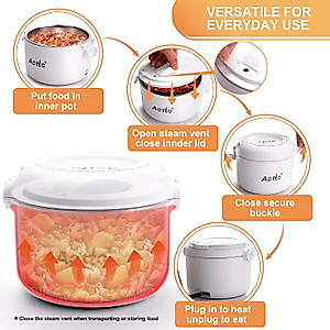 Aotto Electric Lunch Box, 50/70/80W 3 in 1 Portable Food Warmer Heated Lunch Boxes for Adults, Food Heater for Car/Truck/Travel/Office/Work/Home 12V 24V 110V Mini 32oz Leakproof, White