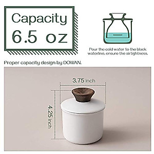 DOWAN Butter Crock for Counter, French Butter Keeper Crock with Water, Ceramic Airtight Butter Dish with Wood Knob Lid for Soft Butter, White