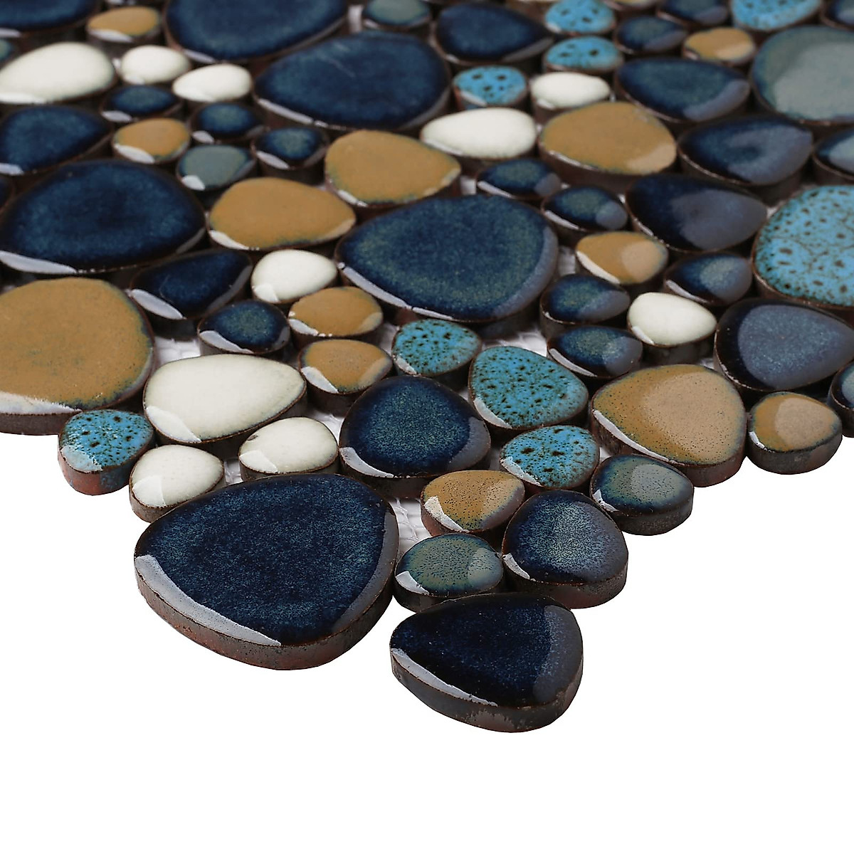 Parrotile Pebble Tile for Shower Floor Aqua Cobalt Blue Mosaic Backsplash Tiles (5 Sheets)