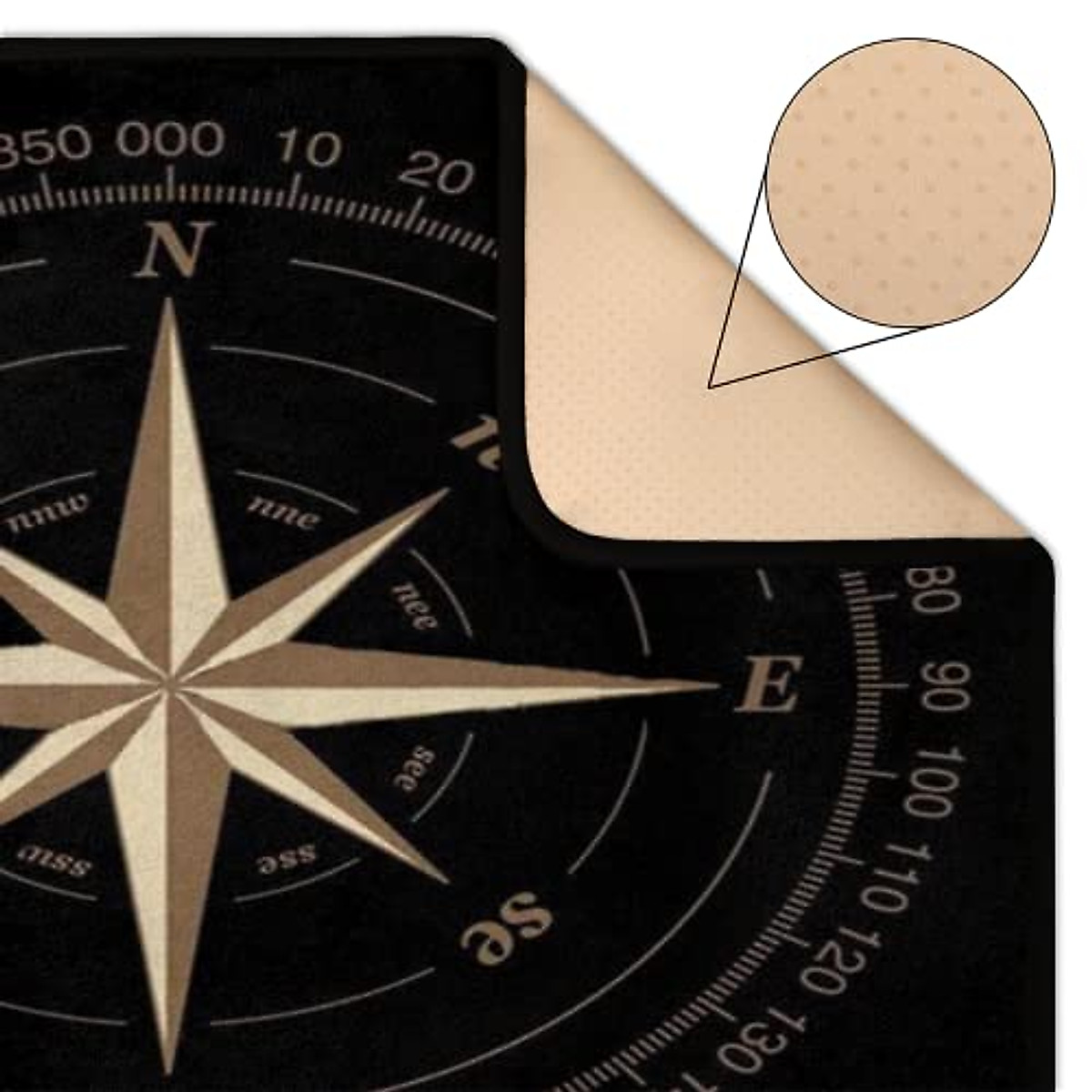 Compass Rose Area Rug, 5'x7', Artwork Black Washable Indoor Outdoor Rug Carpet Door Mats for Front Porch, Patio, Kitchen, Farmhouse, Entryway, Living Dining Room