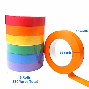 Clickslock Colored Masking Tape, 6 Rolls Painters Tape 1" x 55yd, Colorful Craft Tape, Rainbow Labeling Tape for Arts Crafts DIY, Decorative Paper Tape for Kids