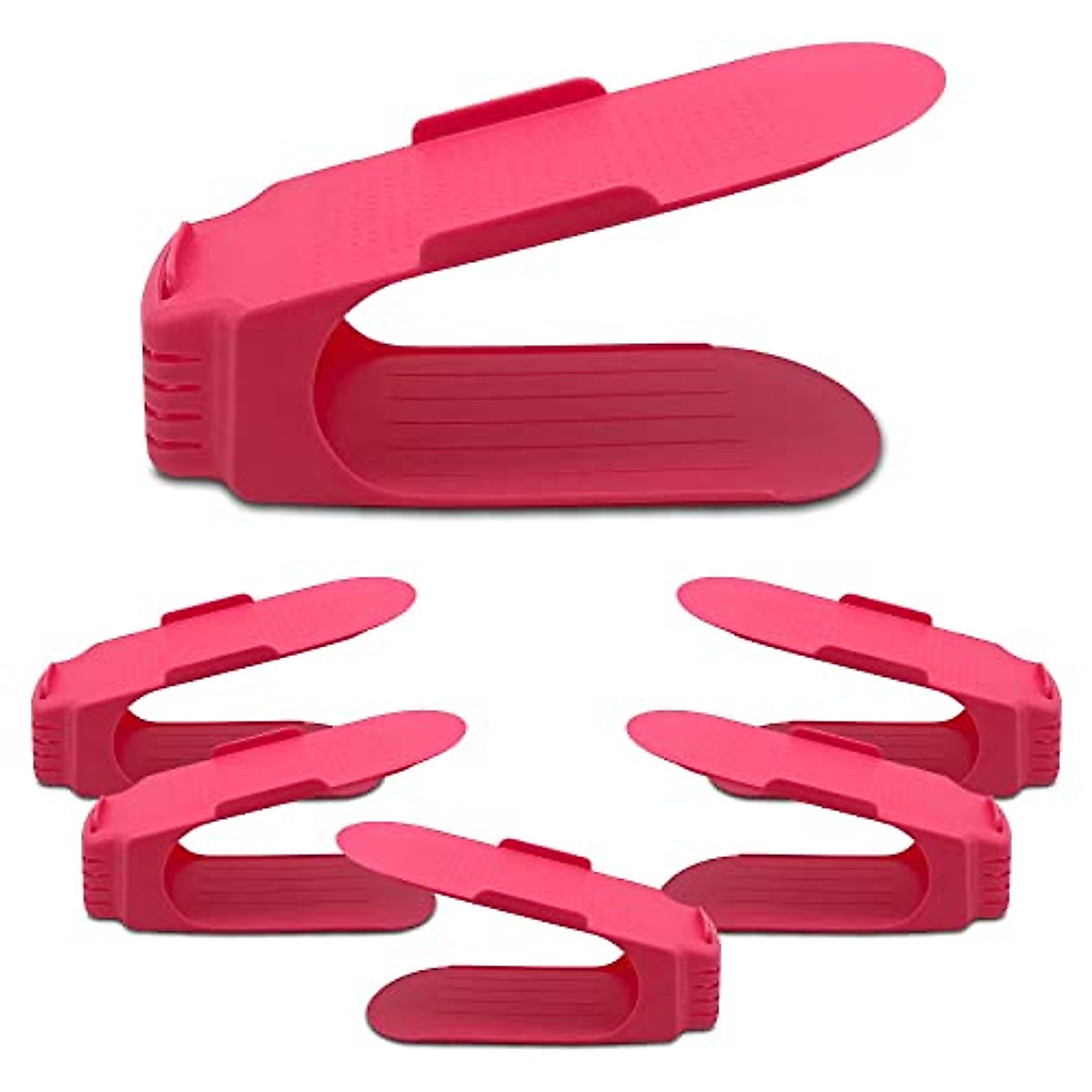 TMD Healthcare Shoe Slots Organizer - Compact Anti Slip Adjustable Double Deck Shoe Space Savers, Easy to Assemble for Your Shoes, Sandal & Boots, Maximize Closet Storage Capacity | Set of 6 (Pink)