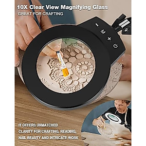 10X Magnifying Glass Light Stand Desktop Lamp Desk Table Close Work Up for Crafting, Model Assembly, Reading, Sewing, Jewelry Making ,Easy Adjustable Head Controller, Wide Compatibility Clamp