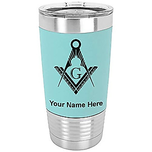 LaserGram 20oz Vacuum Insulated Tumbler Mug, Freemason Symbol, Personalized Engraving Included (Silicone Grip, Teal)