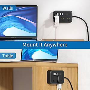 Flat Plug Extension Cord 25 Ft, NTONPOWER 6 Widely Spaced Outlet(2 Side) Power Strip with 4 USB Port, Overload Protection, Wall Mount Charging Station for Home Office, Dorm Room and Nightstand, Black…