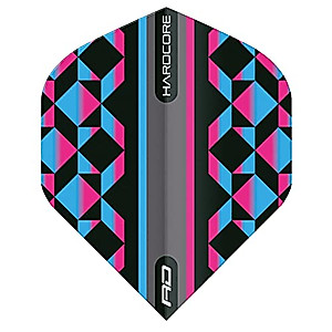 RED DRAGON Hardcore Radical Pink, Blue & Black Geometric Dart Flights - 4 Sets Per Pack (12 Dart Flights in Total)