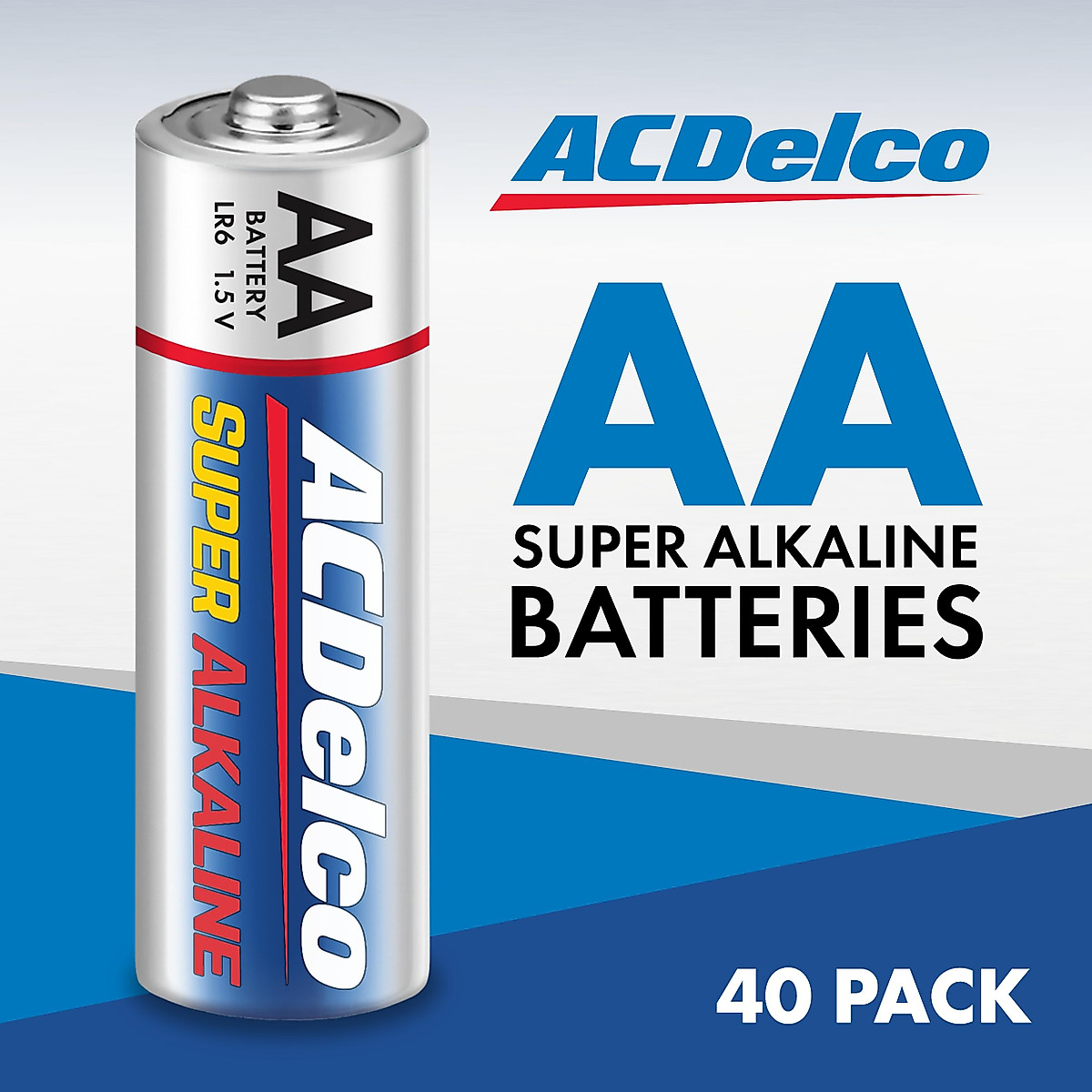 ACDelco 40-Count Double AA Batteries, Maximum Power Super Alkaline Battery, 10-Year Shelf Life, Reclosable Packaging