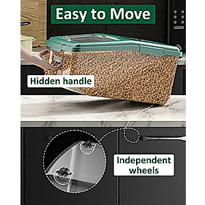 BNOSDM Airtight Cat Food Storage Container 8 lb Pet Dog Foods Storage Bins with Wheel Transparent Plastic Bulk Dry Feed Dispenser Measuring Cup, Seal Locking Lid Rice Cereal Flour