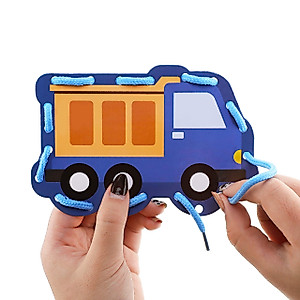 Zonon 8 Pieces Kids Lacing Cards Sewing Cards in 8 Patterns Lacing Games for Developing Imagination Education Supplies Children Sewing Game Favors (Transportation Style)