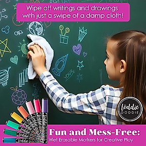 Loddie Doddie Liquid Chalk Markers for Chalkboard - 6mm Reversible Chisel and Bullet Tips, Chalkboard Markers Erasable, Macaron Pastel Chalk Pens 8 Count