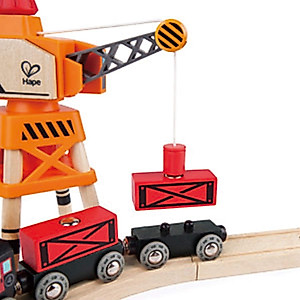 Hape Steam-Era Freight Train | Classic Black & Red Children’s Locomotive Toy with Unloadable Freight Wagons