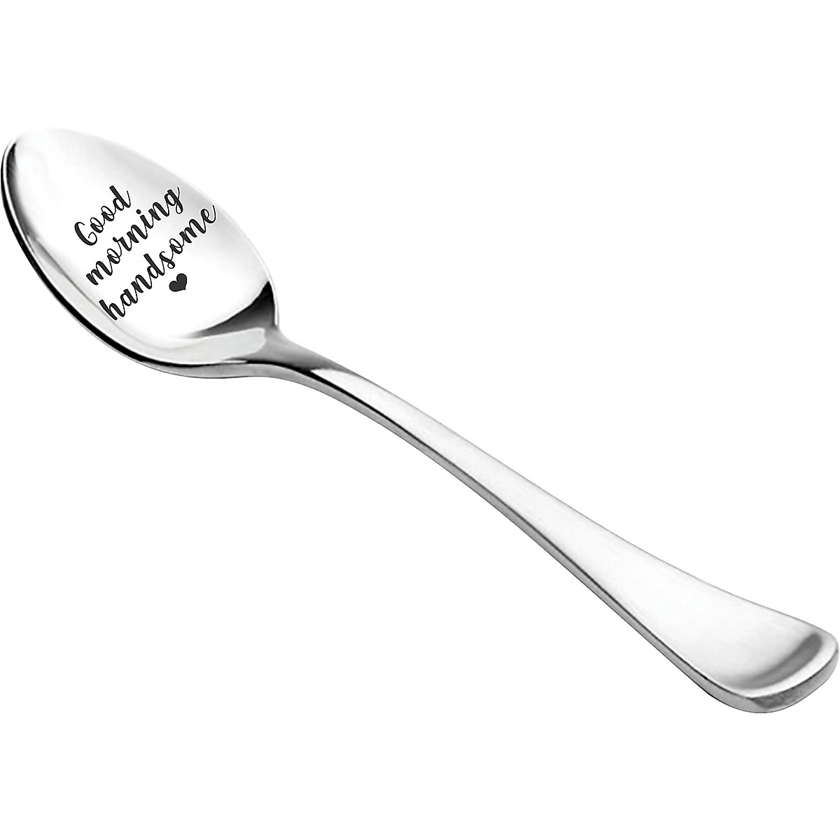 Weefair Good Morning Handsome | Gift for Him | Valentine's Day Gift | Long Distance Gifts | Engraved Spoon 7'' | Christmas Stocking Stuffer, Silver