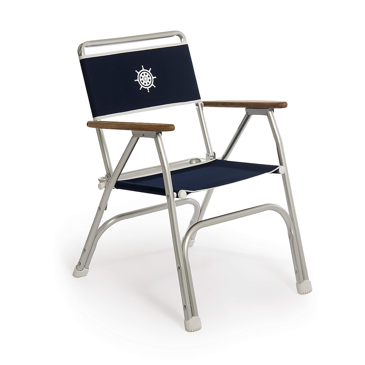 FORMA MARINE Boat Chairs Navy Blue Deck Folding Marine Aluminum Teak Furniture Set of 2 M100NB