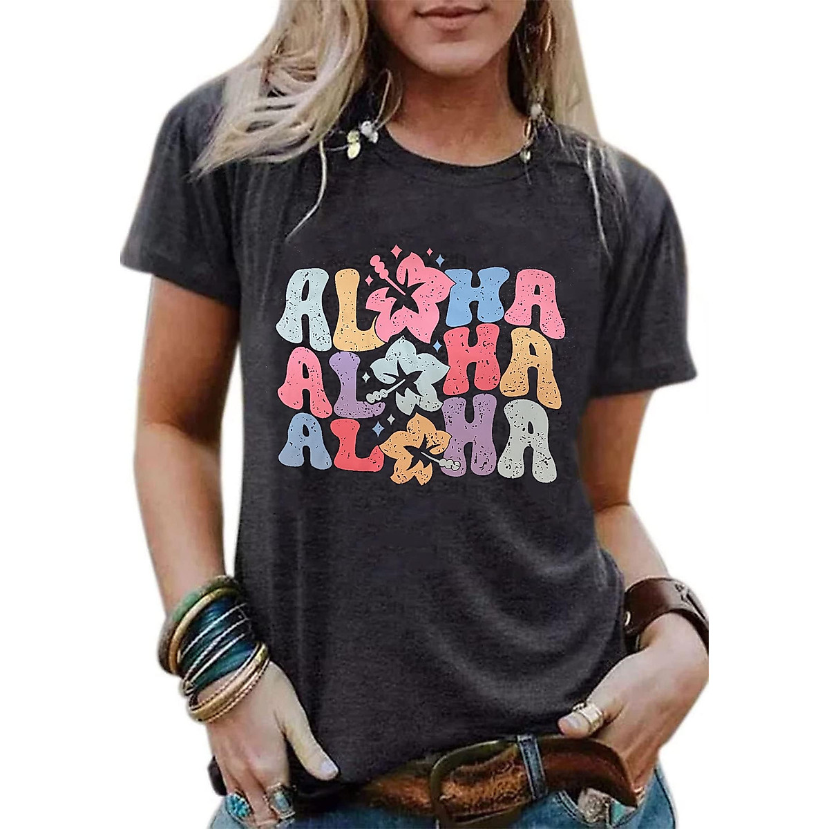 Hawaiian Shirt Women Hawaii Family Vacation Shirt Hawaii Trip Tee Girls Summer Hawaii Vacation T-Shirt(Grey,M)