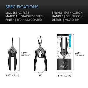 AC Infinity 6.6” Stainless Steel Pruning Shear with Cleaning Kit, Lightweight Ergonomic Design, Nonstick Titanium Coated Blades for Gardening, Hydroponics, Grow Tents