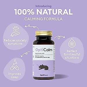 OptiCalm Dog Calming Supplement - GABA, L-Theanine & L-Tryptophan - Sprinkle Capsules for Relaxation & Anxiety Relief - Natural Calming Aid