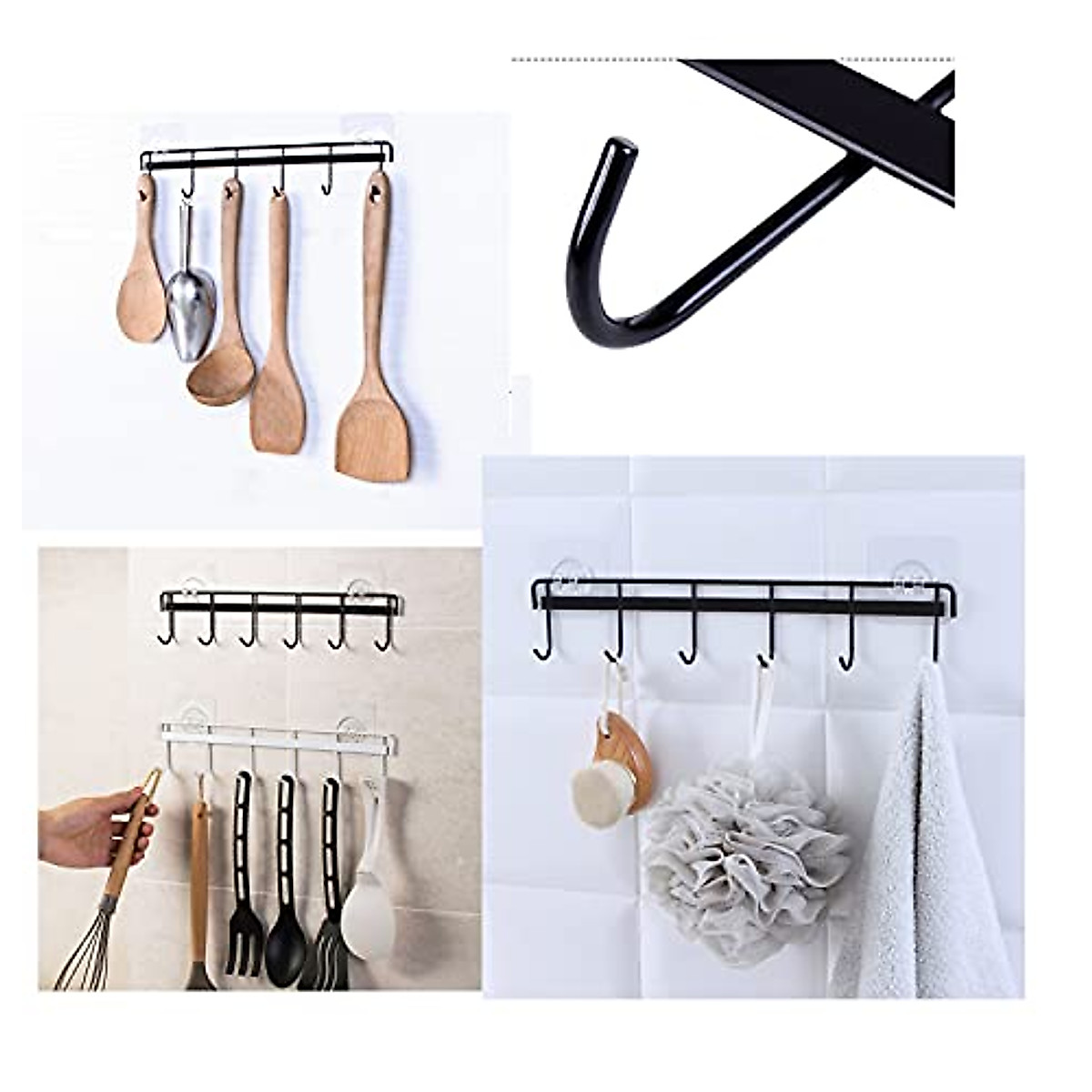 2Pack of Wall Hooks Mount Coat Hat Hook Black Rack with 6 Hooks Coffee Cup and Mug Rack Key Hanger Clothes Holder Coffee Mug Holder Kitchen Bathroom Housekeeper Home Organizer Door Hook (2, Black)