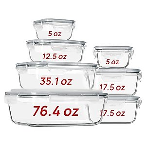 Vtopmart 2.26L/76oz Extra Large Glass Food Storage Containers with Lids, 7 Pack Meal Prep Container Set, Airtight Lunch Bento Boxes with Snap Locking Lids for Microwave, Oven, Freezer, Dishwasher