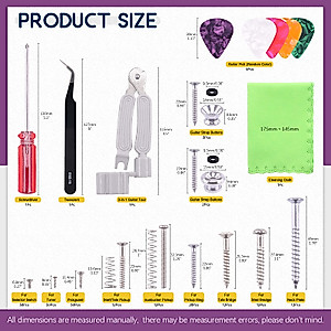 Swpeet 263Pcs Electric Guitar Screw Kit (9 Types) with Springs and Guitar String Winder, Screwdriver,Tweezers,0.75mm Guita Pick for Electric Guitar Bridge