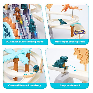 Dinosaur Chasing Race Track Game Set Double Loop Track Slide Toy Climb Stairs Toy Roller Coaster Toy with Music Educational Puzzle Playsets Gift for Toddler Kids Boys Girls Age 3+