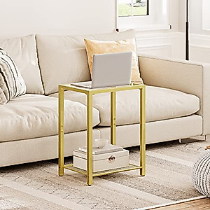 HOOBRO Set of 2 Side Tables, 2-Tier End Table, Nightstands for Tight Spaces, Tempered Glass Bedside Tables, Modern Metal Frame, for Office, Bedroom, Living Room, Study, Gold GD76BZP201