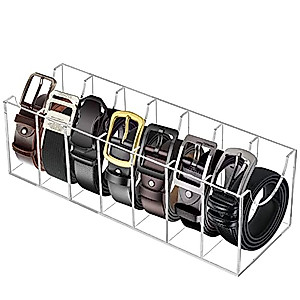 Kweetle Belt Organizer 7 Compartments, Clear Belt Holder Display Case Acrylic Belt Organizer for Closet, Tie