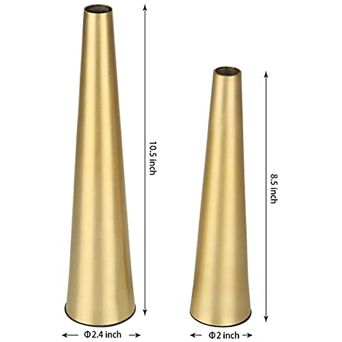 Vixdonos 10.5/8.5 inch Gold Metal Vase Small Flower Vase Set of 2 Taper Vase for Wedding Table Centerpiece Decorations, Home Decor (Gold)