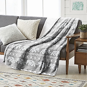 Elephant Blanket Soft Cozy Lightweight Gray Elephant Gifts for Women Adults, Animal Boho Throw Blanket for Couch Sofa Bed Living Room Home Decor 50x60 inch
