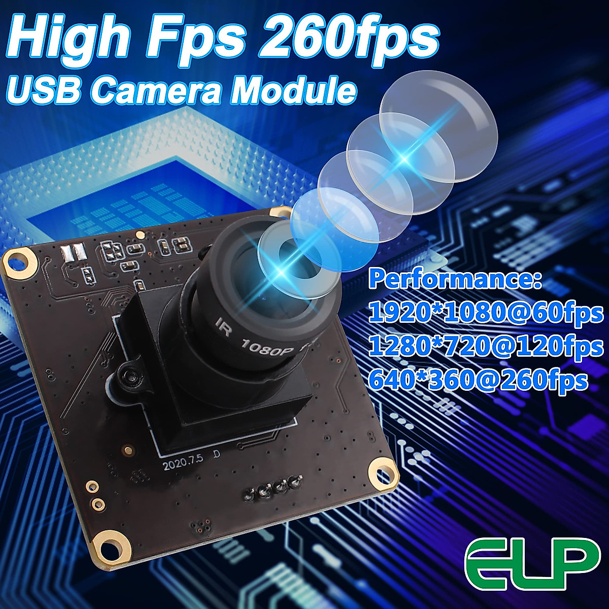 ELP 2MP High Speed USB Camera Module for Computer 1080P Mini UVC USB2.0 Webcam Board CMOS OV4689 Video CCTV Industrial PC Camera for Laptop High Frame 260fps 120fps 60fps Lightburn Camera