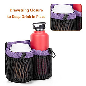 LoDrid Luggage Cup Holder, Hands-Free Drink Holder with 2 Coffee Mugs Tightening Drawstring, Fits Most Suitcase Handles, Luggage Cup Holder Attachment, for Flight Attendant & Travelers, Purple
