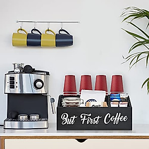 Wooden Coffee Station Organizer, Coffee Bar Accessories Organizer for Counter, Coffee Bar Bin Box, Coffee Pods Holder Storage Basket, Farmhouse Kitchen Coffee Bar Decor, Coffee Lovers Gift…