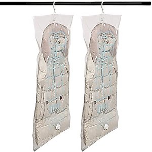 Hanging Vacuum Storage Bags for Clothes (2-Pack), 43.3 x 27.6 inches - Space Saving Wardrobe Organizer, Easy-to-Use