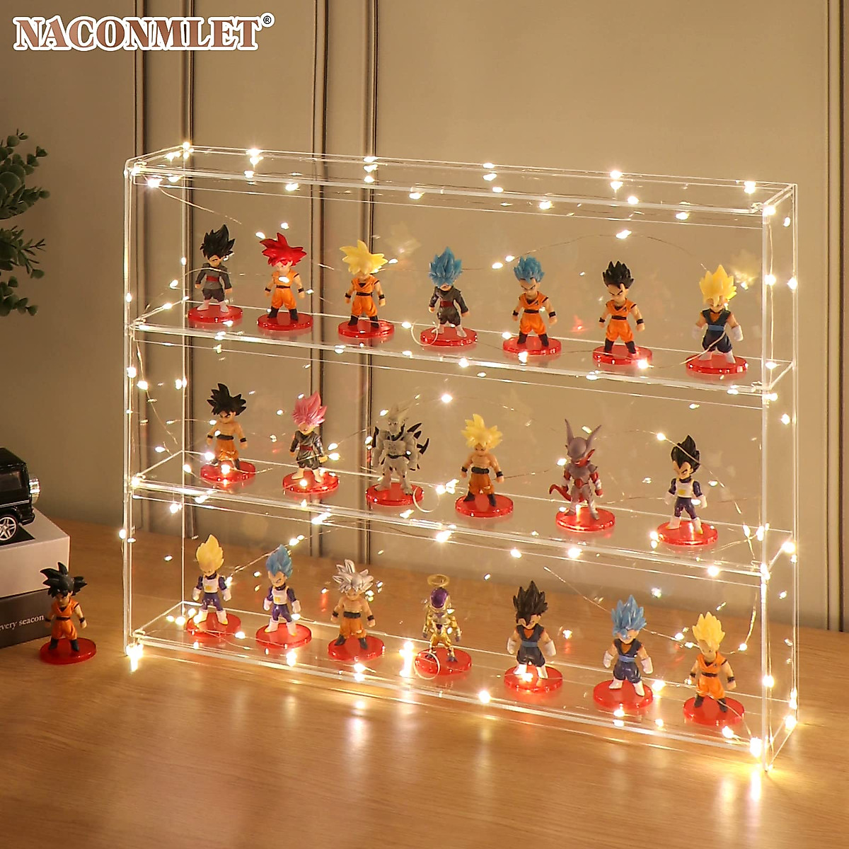 Naconmlet Clear Acrylic Display Case LED Light for Mini Figures,Wall Mounted Display Cabinet 3 Tiered Display Box for Display Figure Dustproof Showcase for Collectibles