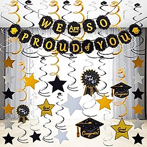 JOYIN 2023 Graduation Party Decoration 26 Pcs Hanging Swirls String Banner Graduation Decorations Kit for Congrats Grad Indoor Outdoor School Part Supplies