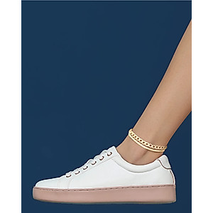 Nautica 14K Gold Plated Brass Anklet - Double Row Layered Chain Anklet for Women, Curb/Snake