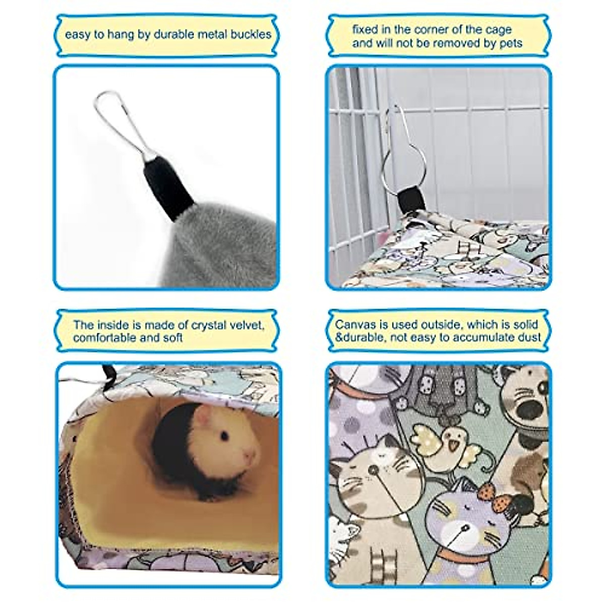 Guinea Pig Ferret Rat Corner Tunnel and Hammock, Guinea Pig Hideout Corner Tunnel & Tubes for Bunny Rabbit Hedgehog Piggy Chinchilla Toys and Cage Accessories (2. Tunnel-Cat)