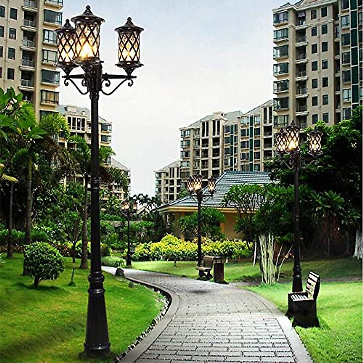 3 Head High Pole Landscape Street Light Aluminum Pole Light Outdoor Waterproof Courtyard Garden Community European Lamp Villa Home Retro Led