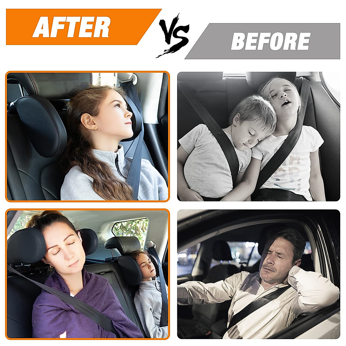 Heapany [Upgraded] Car Headrest Pillow, Head Support Neck Pillows, Roadpal Adjustable Sleeping Headrest for Kids Adults Travel