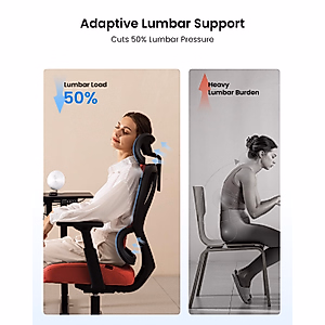 ProtoArc Ergonomic Office Chair with 30% Thicker Saddle Shaped Spring Cushion, Adaptive Lumbar Support, Big and Tall Mesh Chair with Headrest for Home Office, Desk Chair with Wheels EC100 (Red)